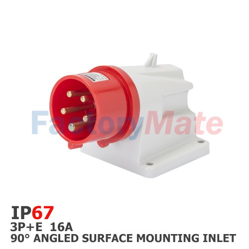GW60430 90° ANGLED SURFACE MOUNTING INLET - IP67 - 3P+E 16A 380-415V 50/60HZ - RED - 6H - SCREW ...