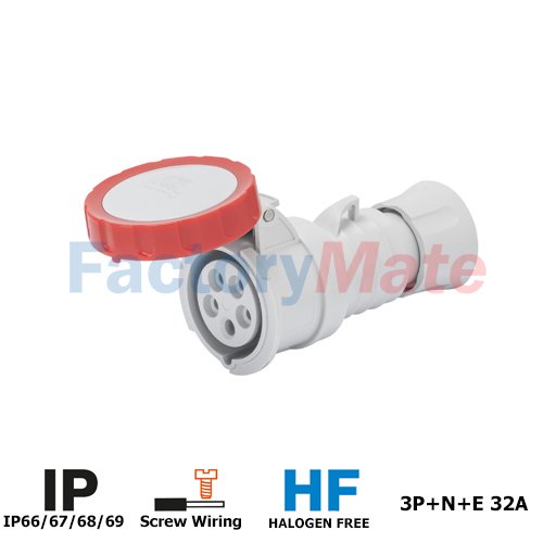 GW62042H STRAIGHT CONNECTOR HP - IP66/IP67/IP68/IP69 - 3P+N+E 32A 380-415V 50/60HZ - RED - 6H ...