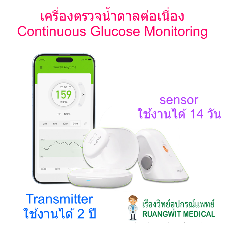 YUWELL เครื่องตรวจน้ำตาล Anytime CGM CT วัดต่อเนื่อง