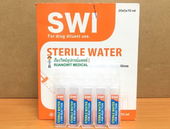 น้ำกลั่นกระเปาะ ไทยนคร Sterile Water for Injection 10 mL (1 กระเปาะ)