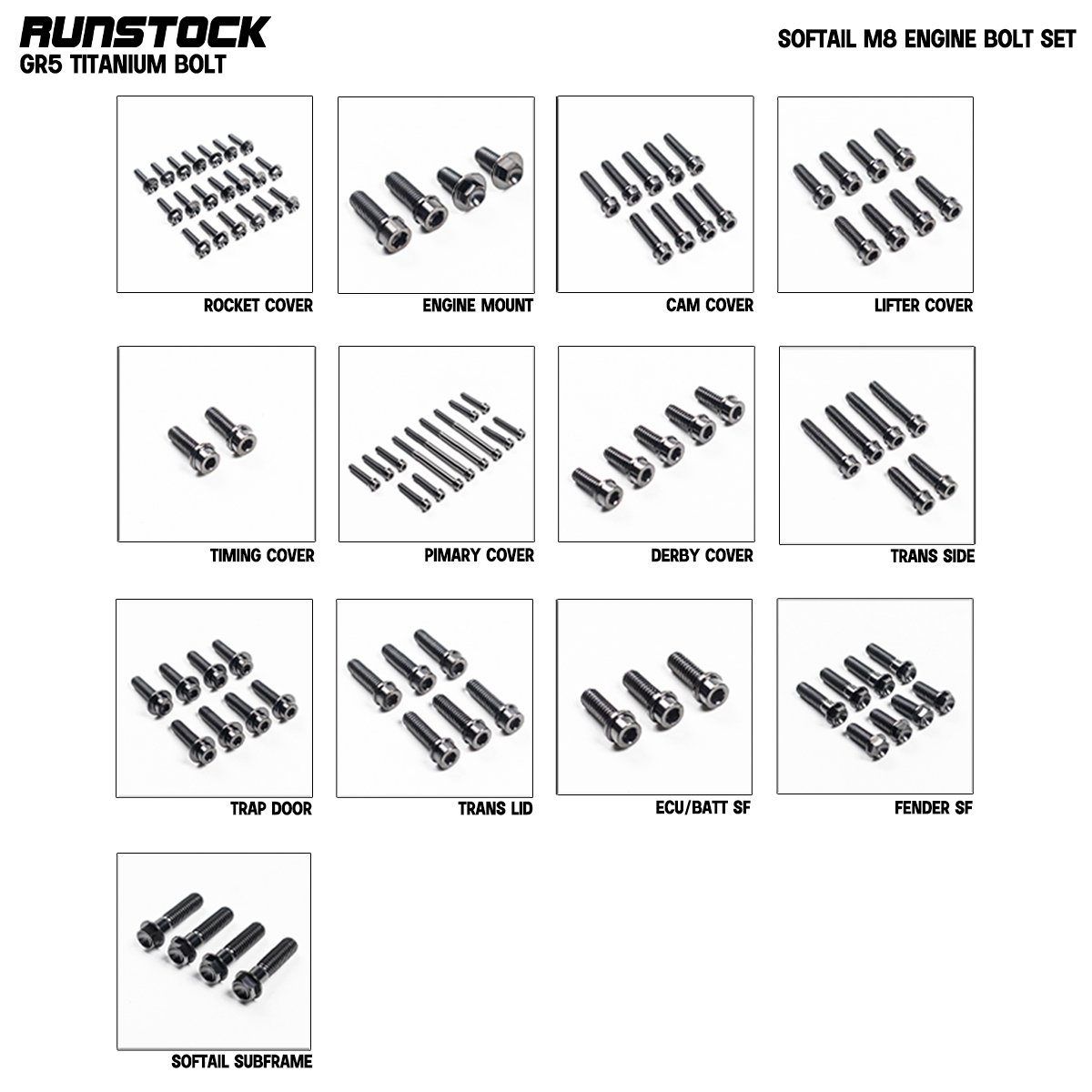 Runbolt Complete Engine Bolt Kit for Harley-Davidson M8 – Grade 5 ...