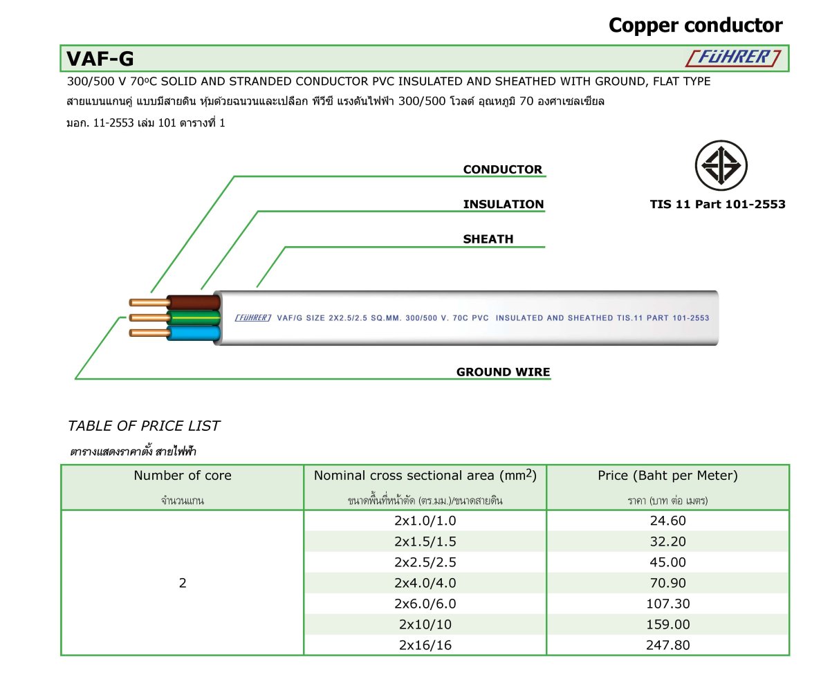 Electric wire and cable for sale, VAF-G | Fuhrer - ststhonburi
