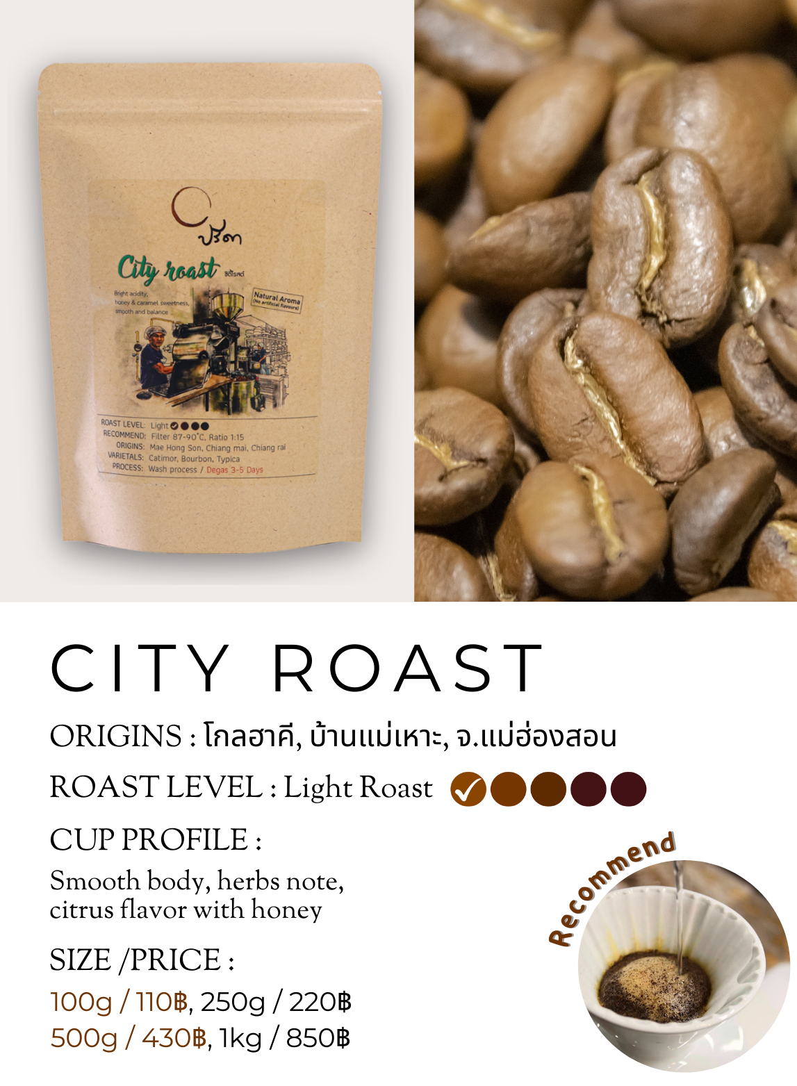 City roast คั่วระดับอ่อน .. เปรี้ยวอมหวานเหมือนทานผลไม้