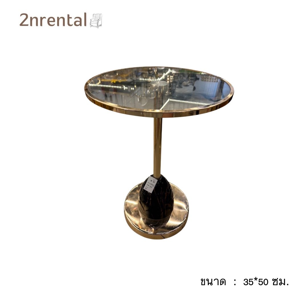 DT48-101 โต๊ะกลมกระจกใสของสีทองฐานแต่งหินอ่อนดำ