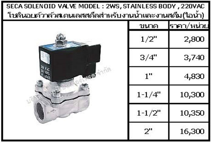 SECA'' SOLENOID VALVE MODEL : 2WS, STAINLESS BODY , 220VAC