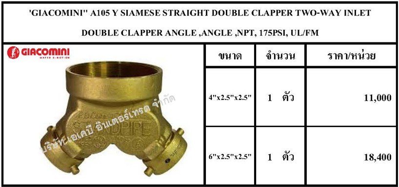 GIACOMINI"A105 Y Siamese Straight Double Clapper Two-Way Inlet