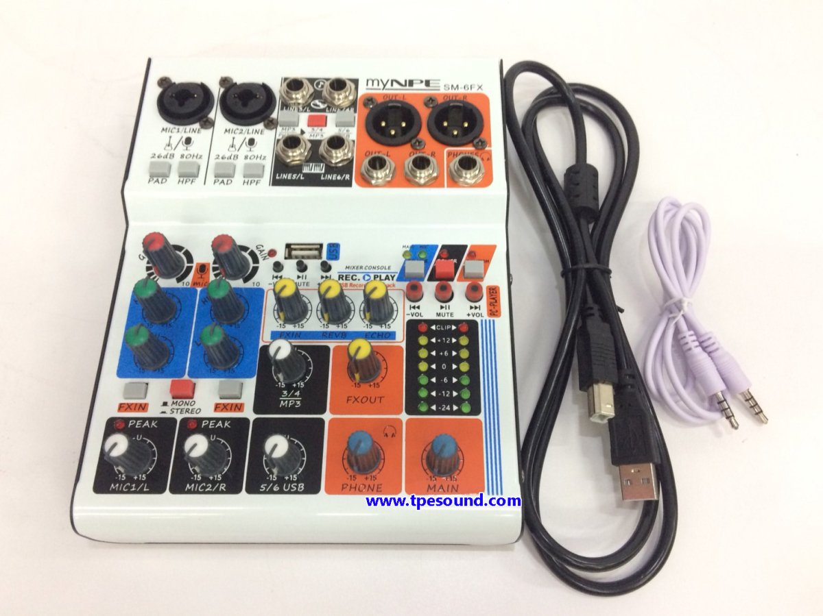 myNPE SM-6FX มิกเซอร์รุ่นเล็ก ไมค์ 2 ช่อง มี USB interface Reverb/Echo