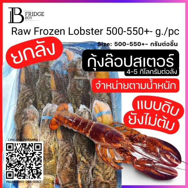 Lobster 500-550 G/PC (10 ตัวต่อลัง) Spec: 5+- kg.