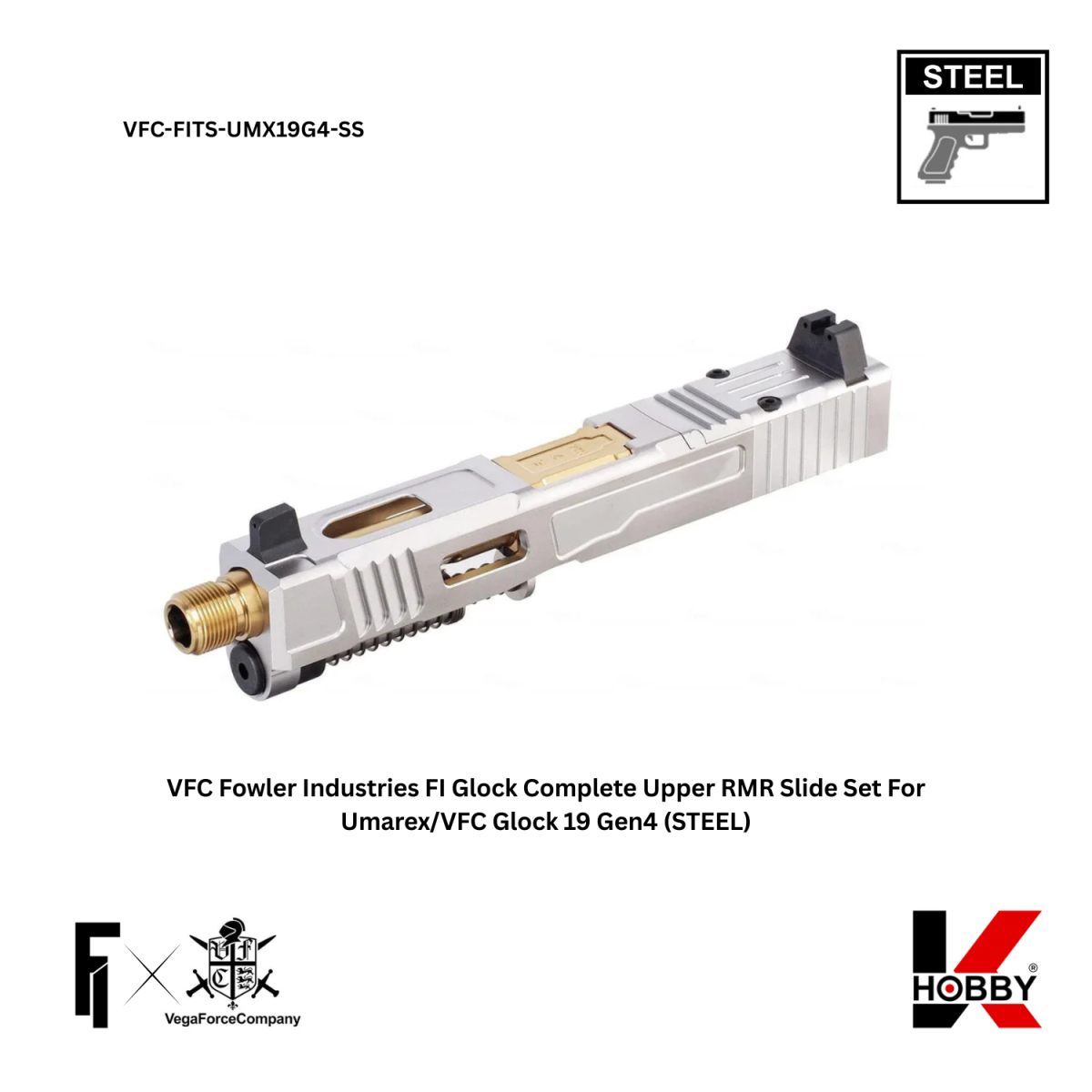 Fowler Industries FI MK2 G19 Gen4 Complete Upper Slide (Stainless Steel)