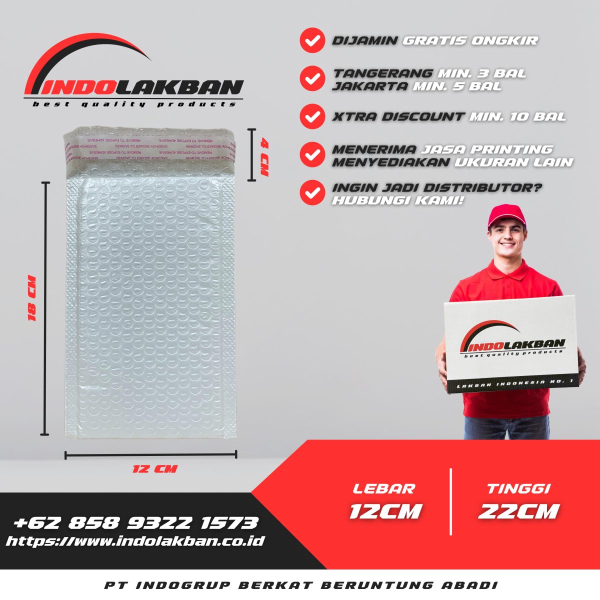 INDOLAKBAN | Bubble Mailer Putih 12cm x 22cm