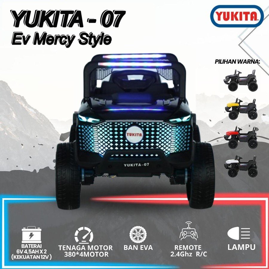 Mainan Mobil Aki Jeep Anak Yukita 07 EV Mercy Style Ban Karet - Merah ...