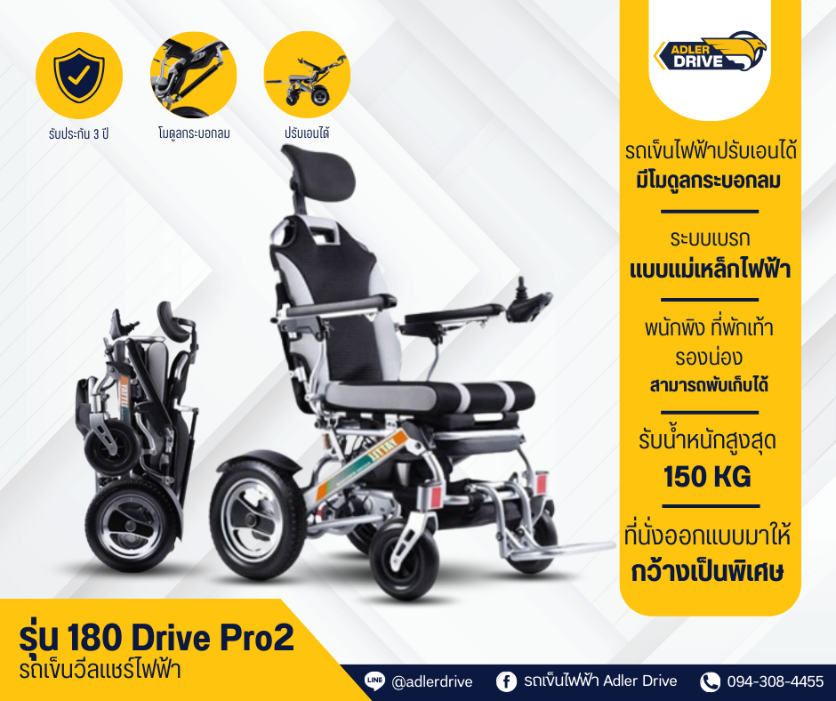 รถเข็นวีลแชร์ไฟฟ้าปรับเอน รุ่น 180 Drive Pro2 - adlerdrive