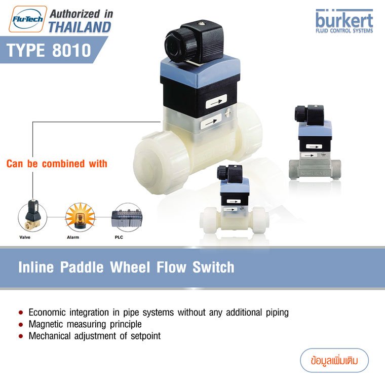 BURKERT TYPE 8010 | Inline Paddle Wheel Flow Switch - flutechthailand