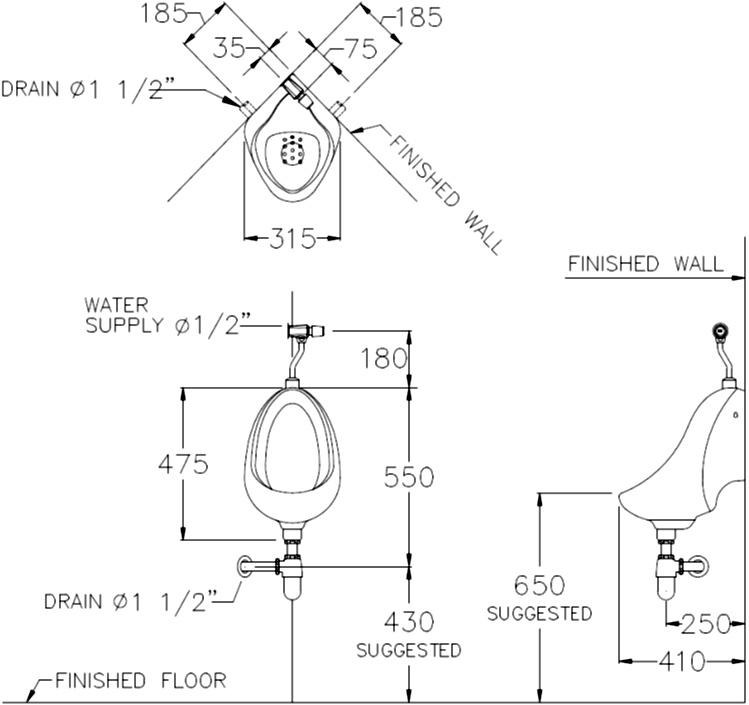 C305 โถปัสสาวะชาย แบบเข้ามุม รุ่น ANGLE สีเทาเงิน - COTTO - bathshopth