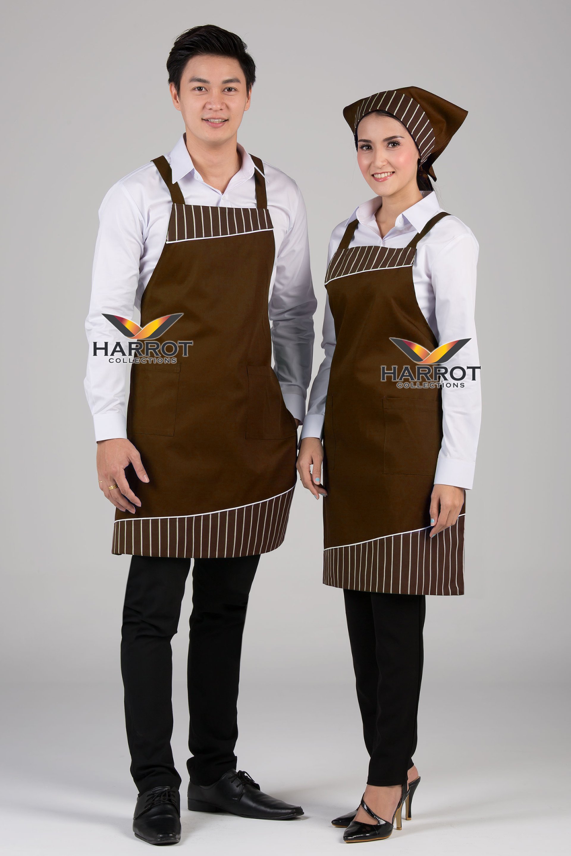 Brown Chalk Stripe-Brown Full Apron - harrot