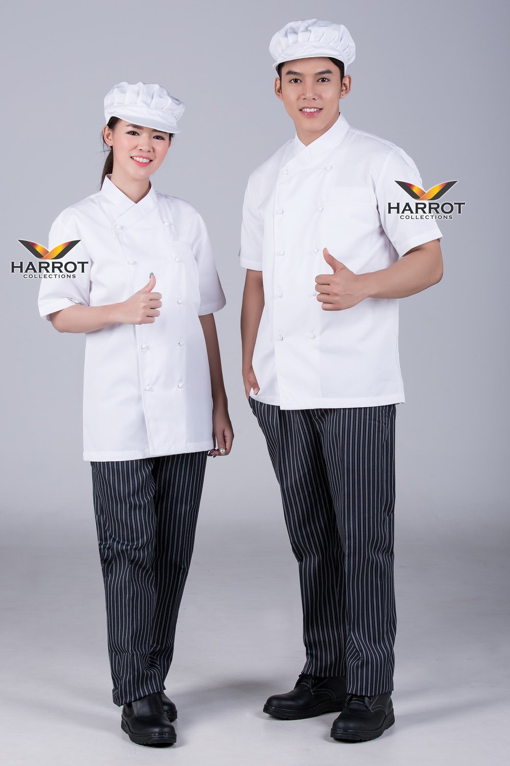 Stud Buttons White Chef Jacket - harrot
