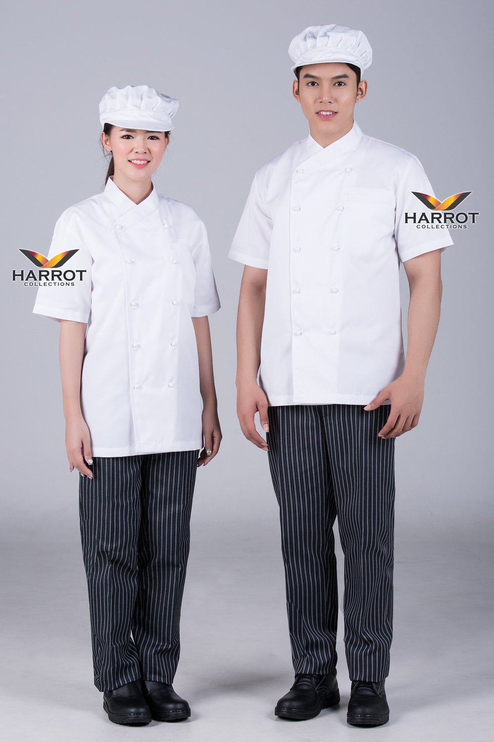Stud Buttons White Chef Jacket - harrot
