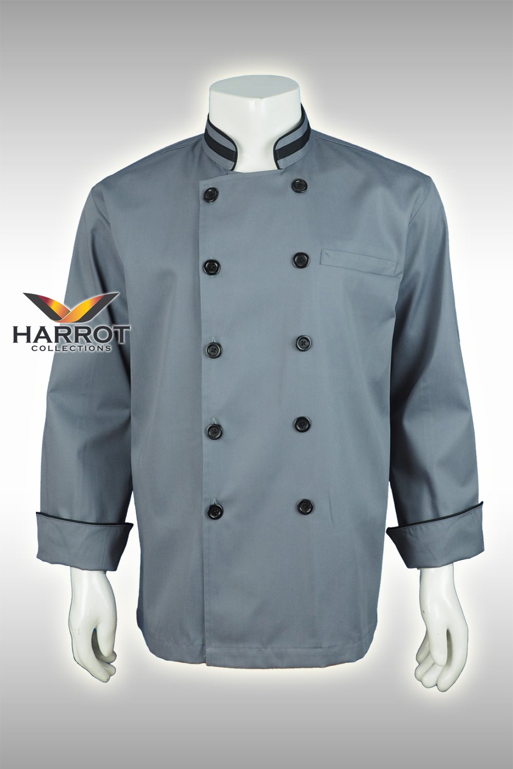 Black piping grey long sleeve chef jacket - harrot