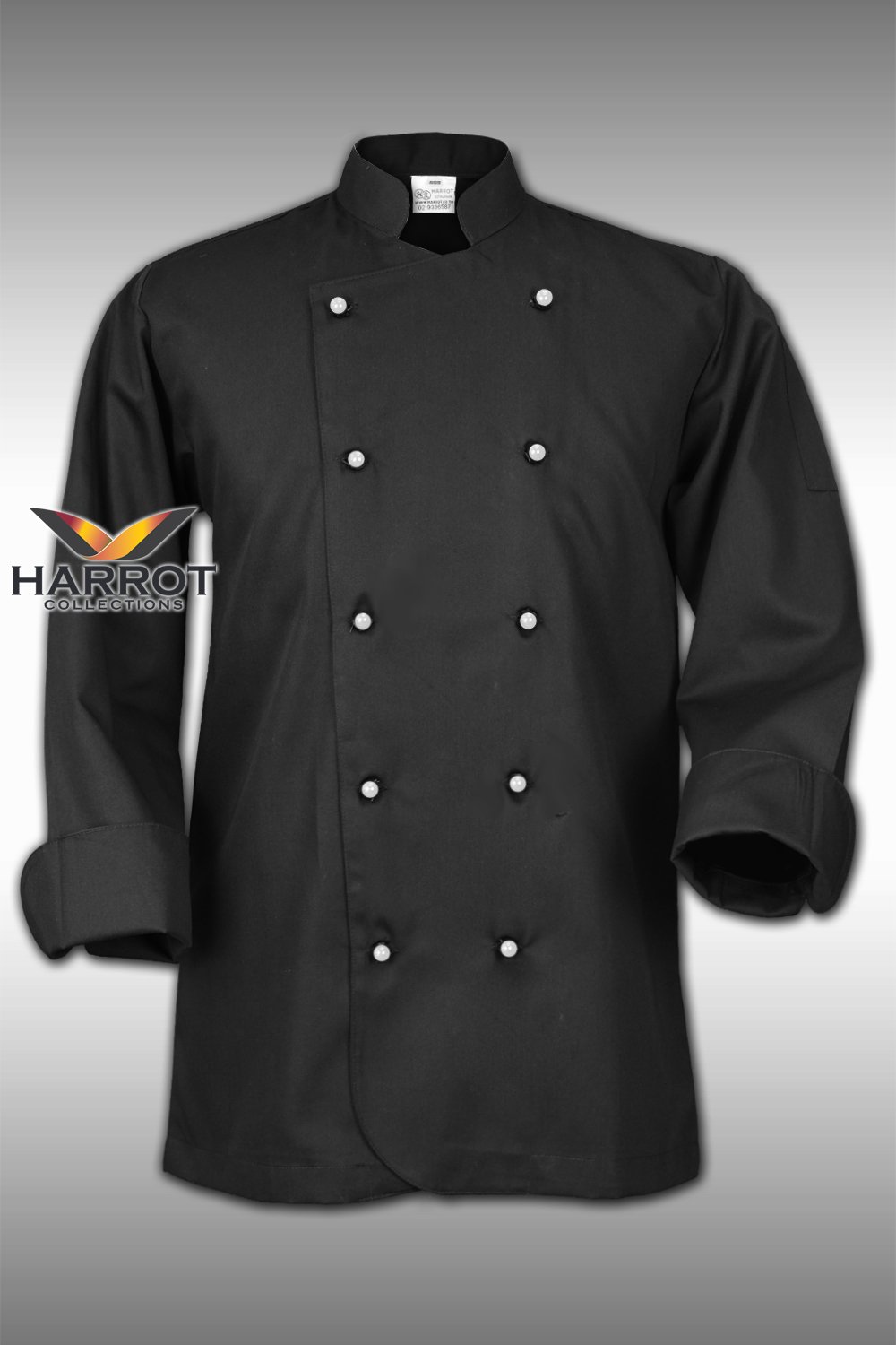 White stud buttons black long sleeve chef jacket - harrot