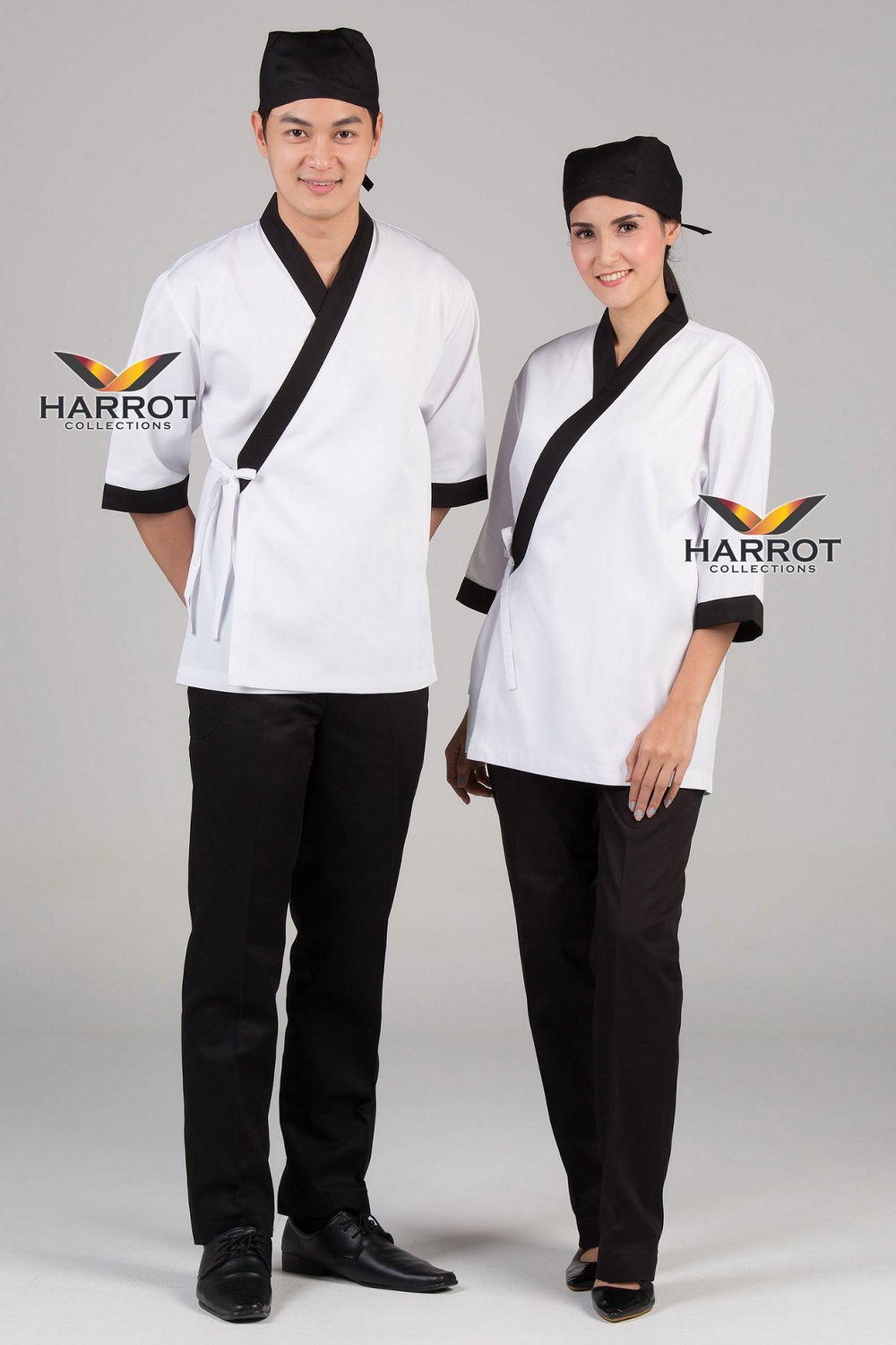 Black piping white Japanese Chef Jacket - harrot