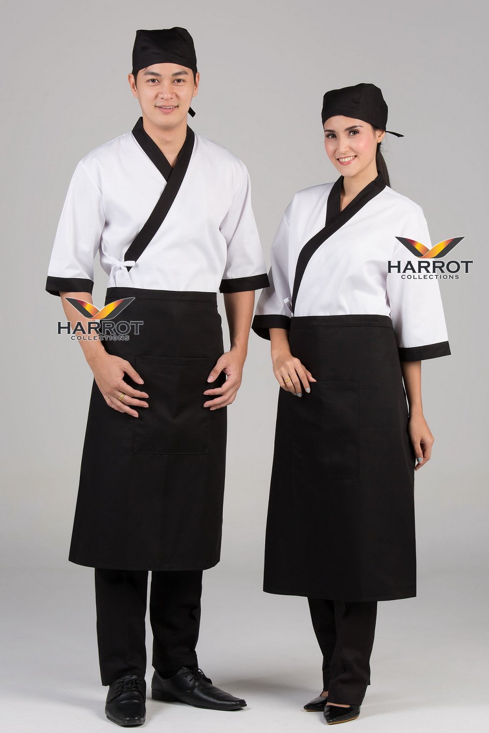 Black piping white Japanese Chef Jacket - harrot