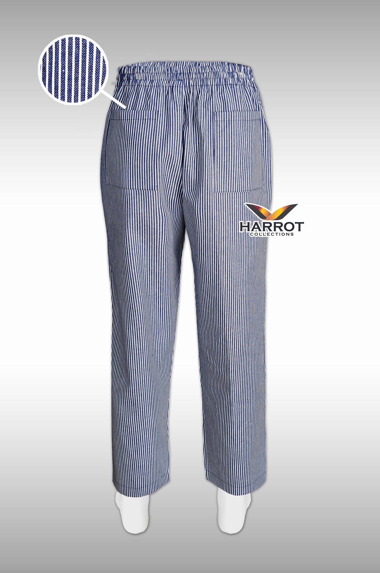 Stripes London Navy blue relastic waist chef trouser - harrot