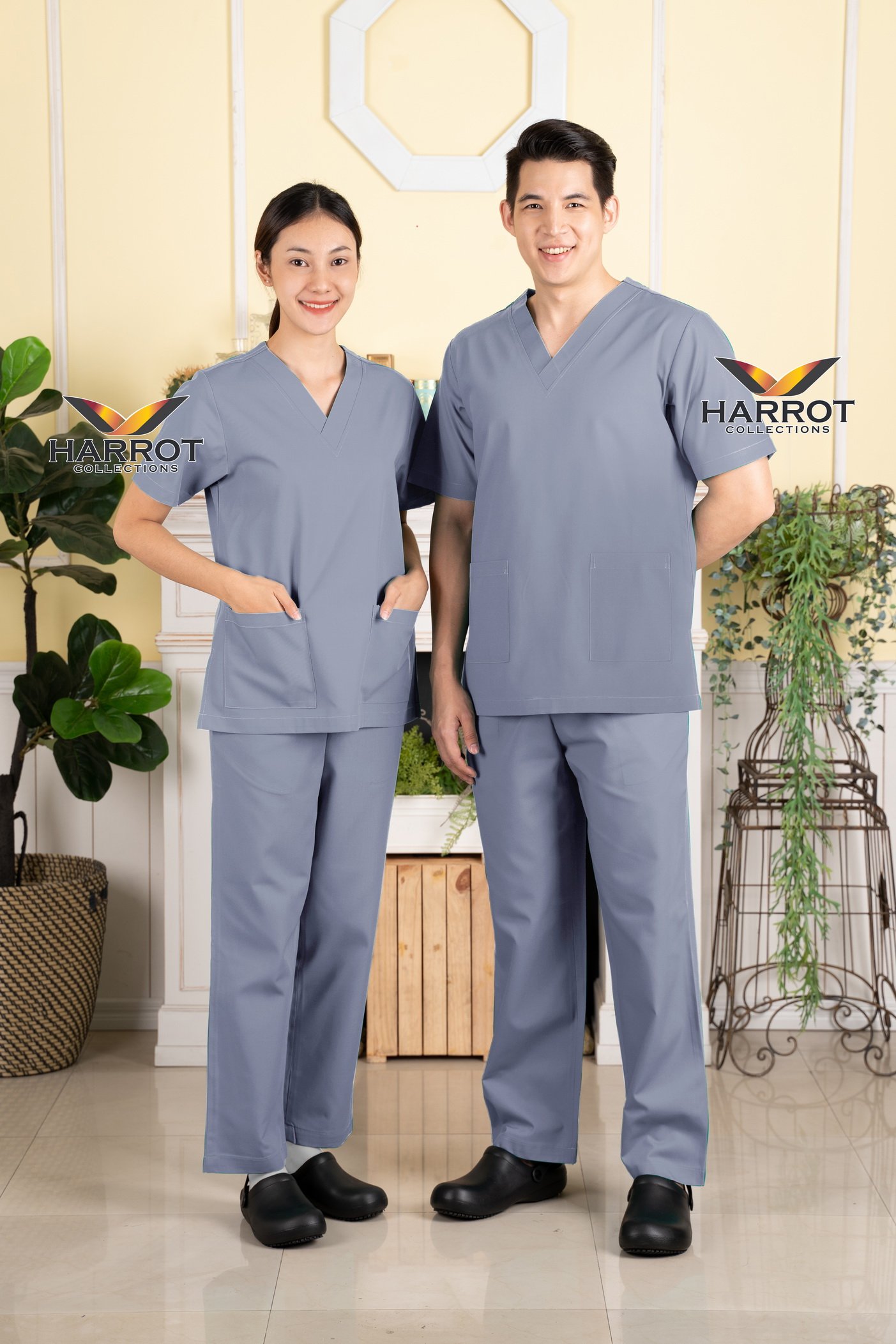 Grey short sleeve scrub set (HPG0158) - harrot
