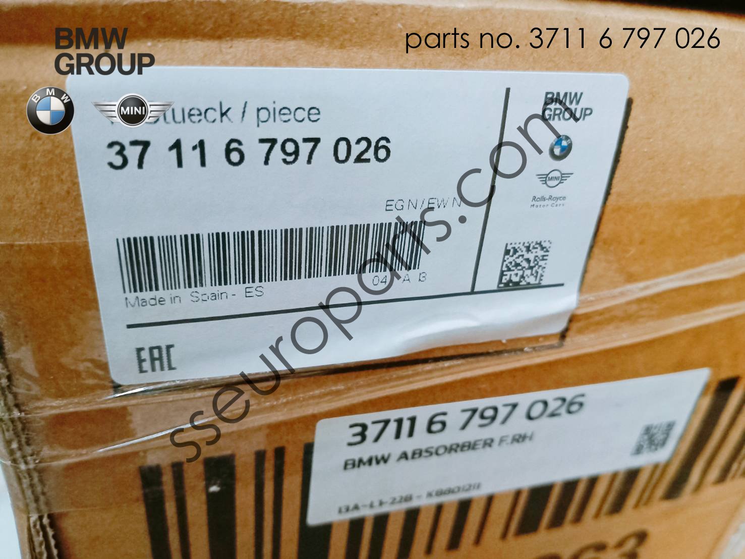 สปริง ด้านหน้าขวา หมายเลขชิ้นส่วน: 37116797026 6797026 - sseuroparts