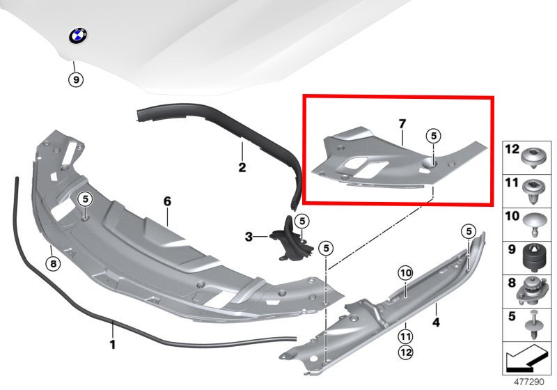 Upper right engine compartment cover Part number: 51767349604 7349604 ...