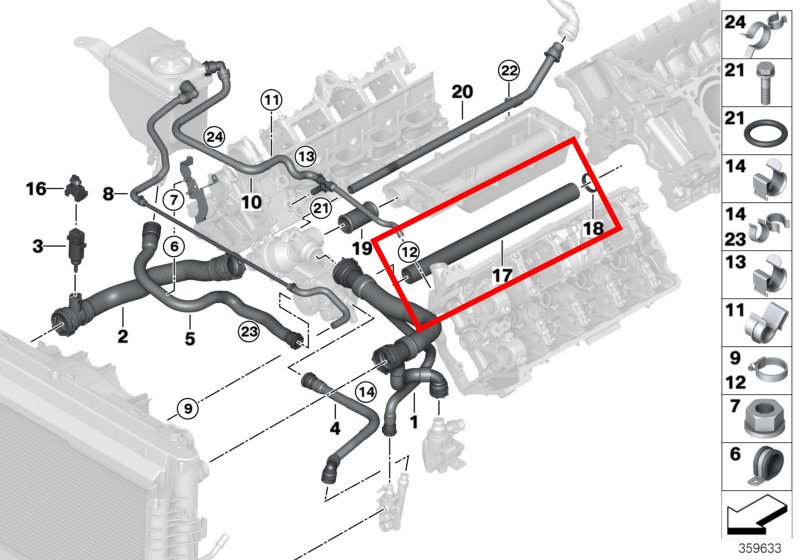 ท่อน้ำหล่อเย็น,ท่อจ่ายน้ำหล่อเย็น หมายเลขชิ้นส่วน: 11141439975 1439975 ...