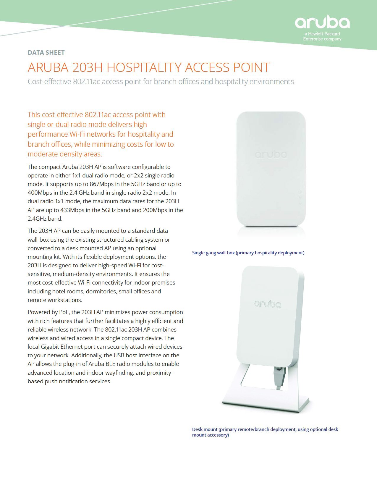 Aruba 203H Access Point : JY693A It supports up to 867Mbps - aimgroup