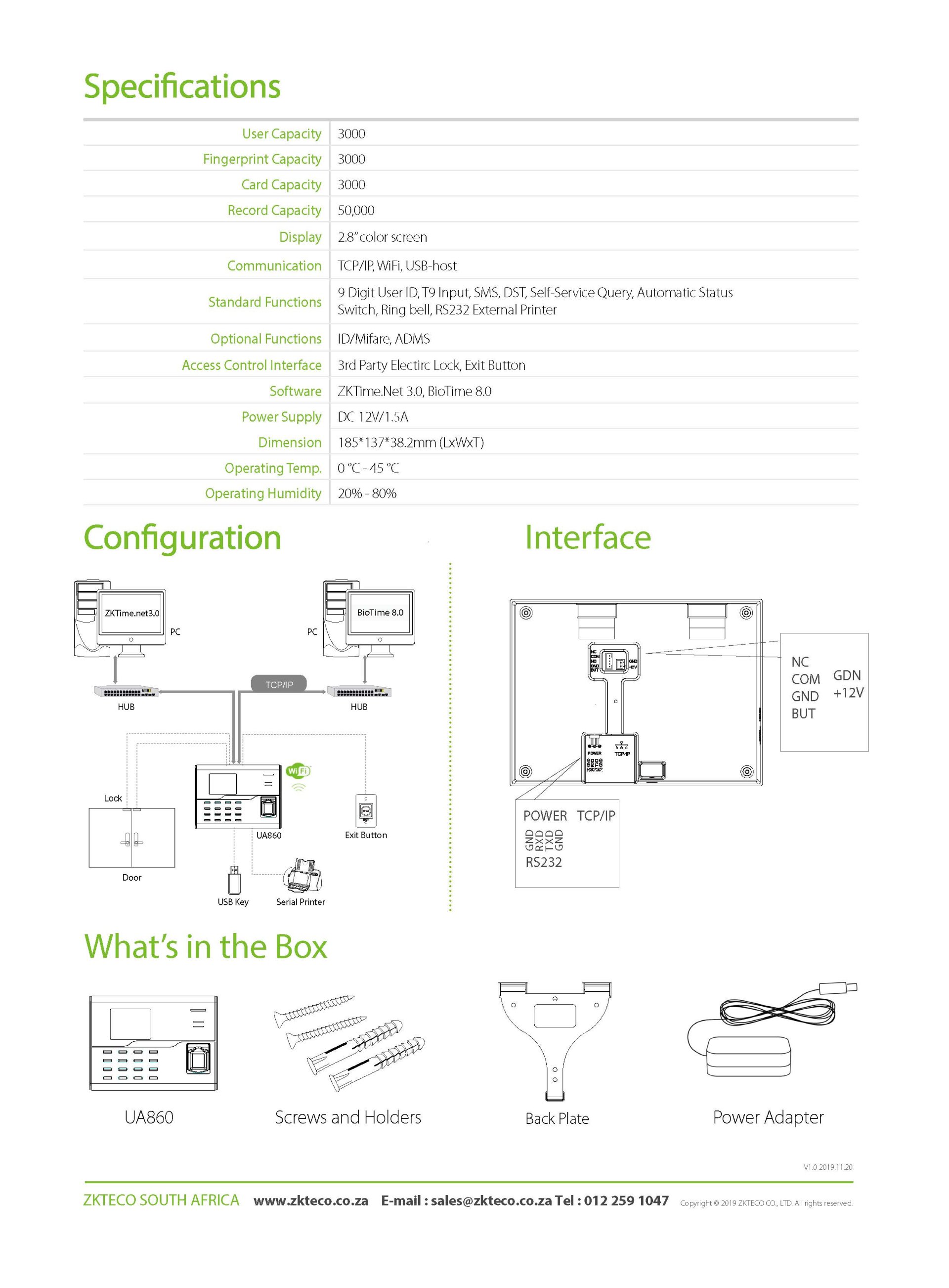 UA860 ZKTeco Time Attendance เครื่องลงเวลาการทำงาน - aimgroup
