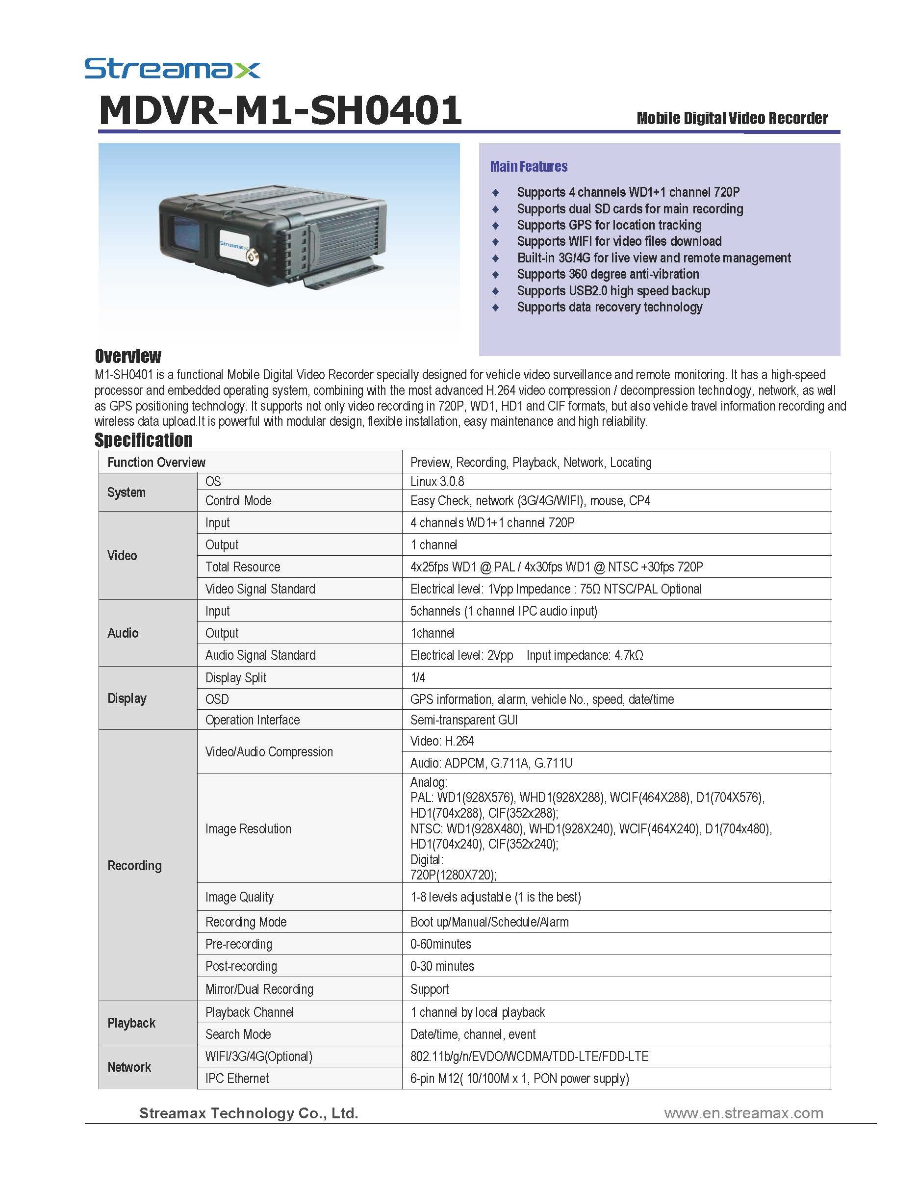 M1-SH0401-4G-SD Streamax Mobile DVR MDVR - aimgroup
