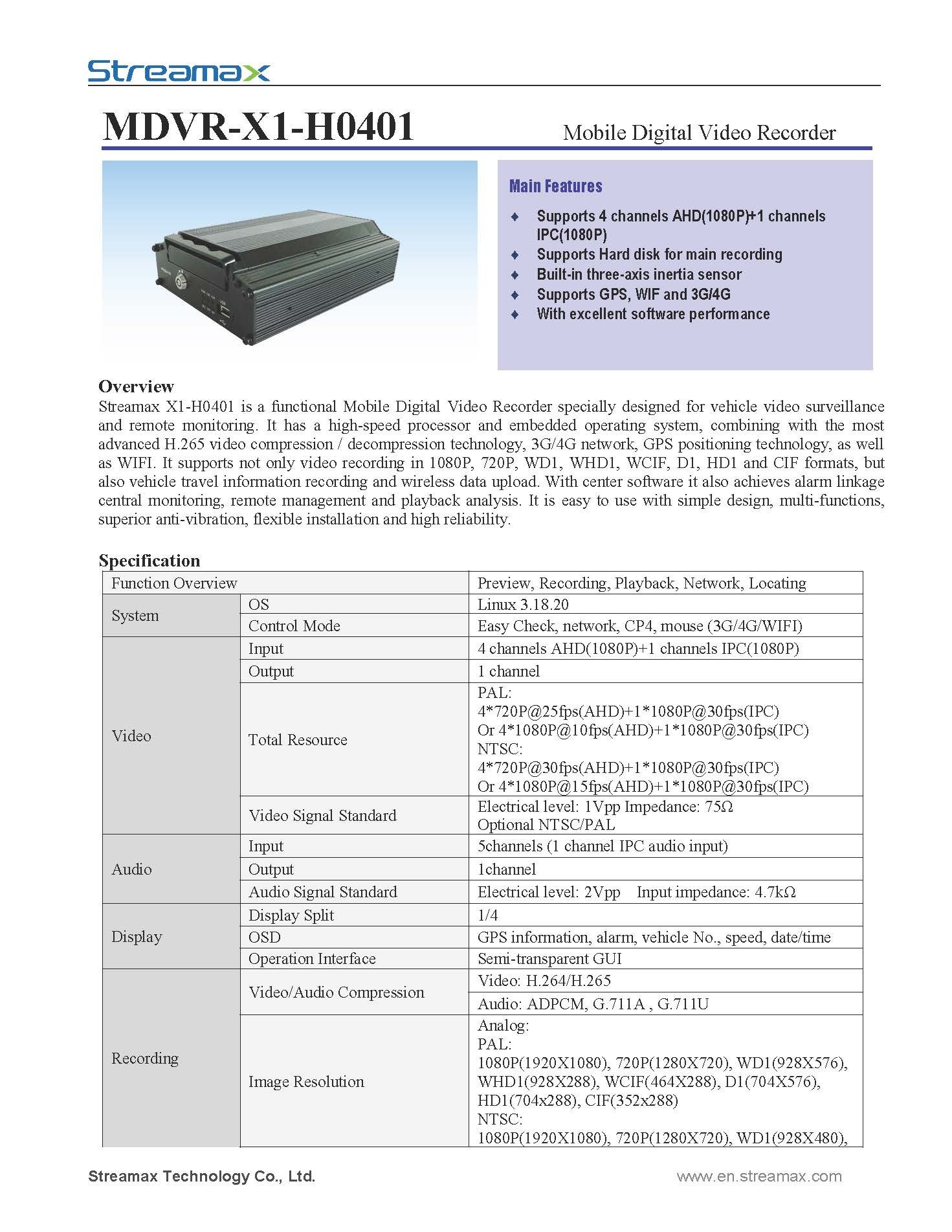 Streamax Mobile DVR Model: MDVR X1-H0401-4G-HDD - aimgroup