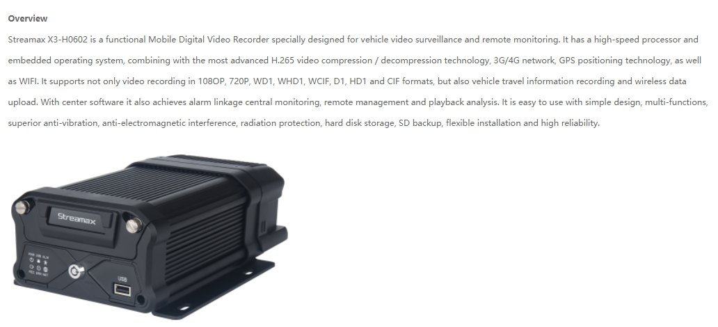 MDVR-X3-H0602-4G-HDD Streamax Mobile DVR - aimgroup