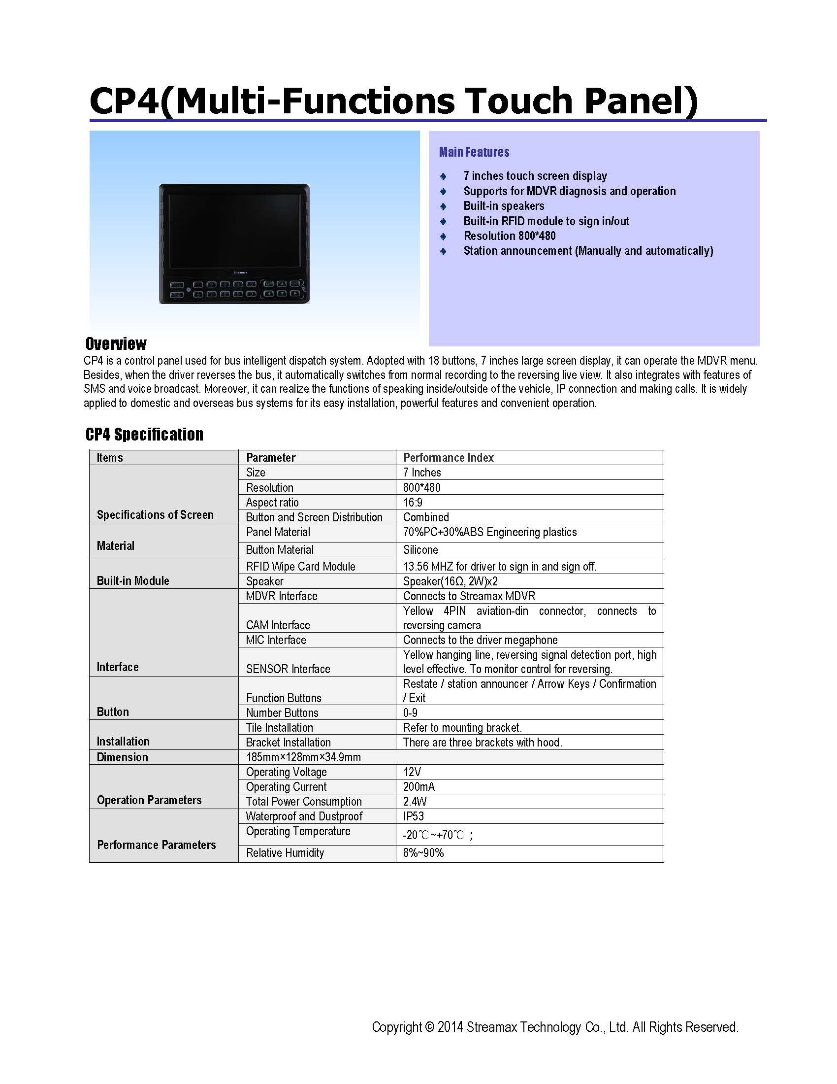 Streammax CP4 is a control panel used for bus - aimgroup