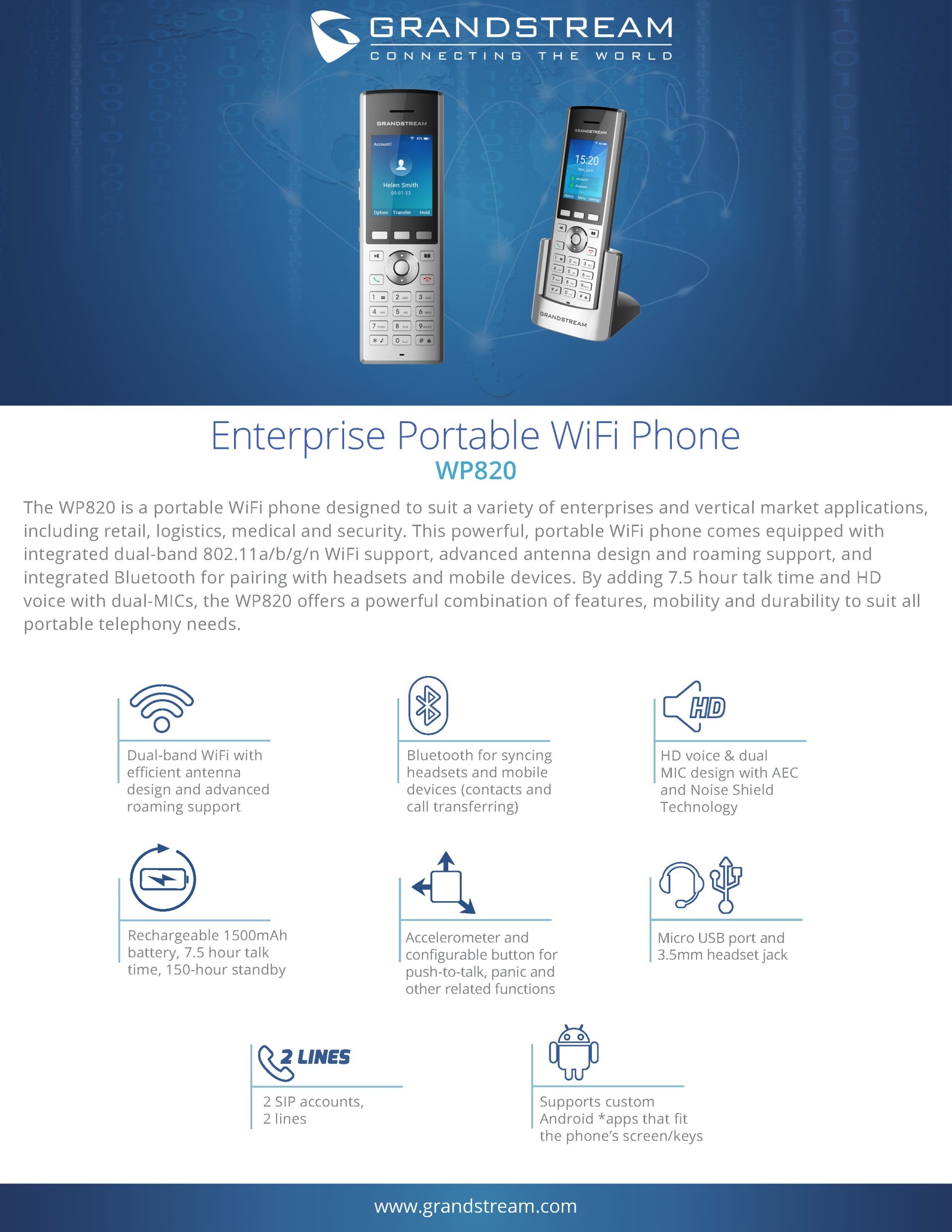 Grandstream WP820 Enterprise Portable WiFi Phone - aimgroup