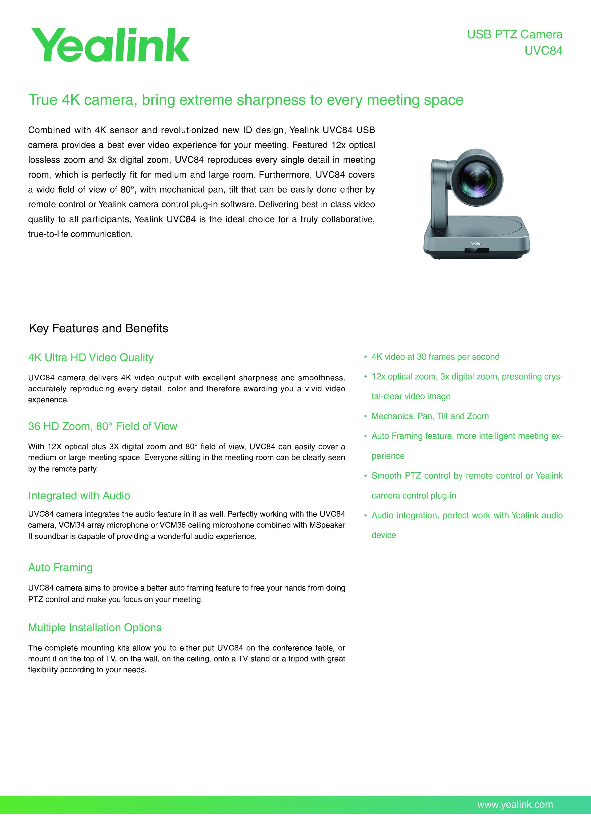 YEALINK UVC84 + CP960 กล้อง 4K PTZ Camera - aimgroup