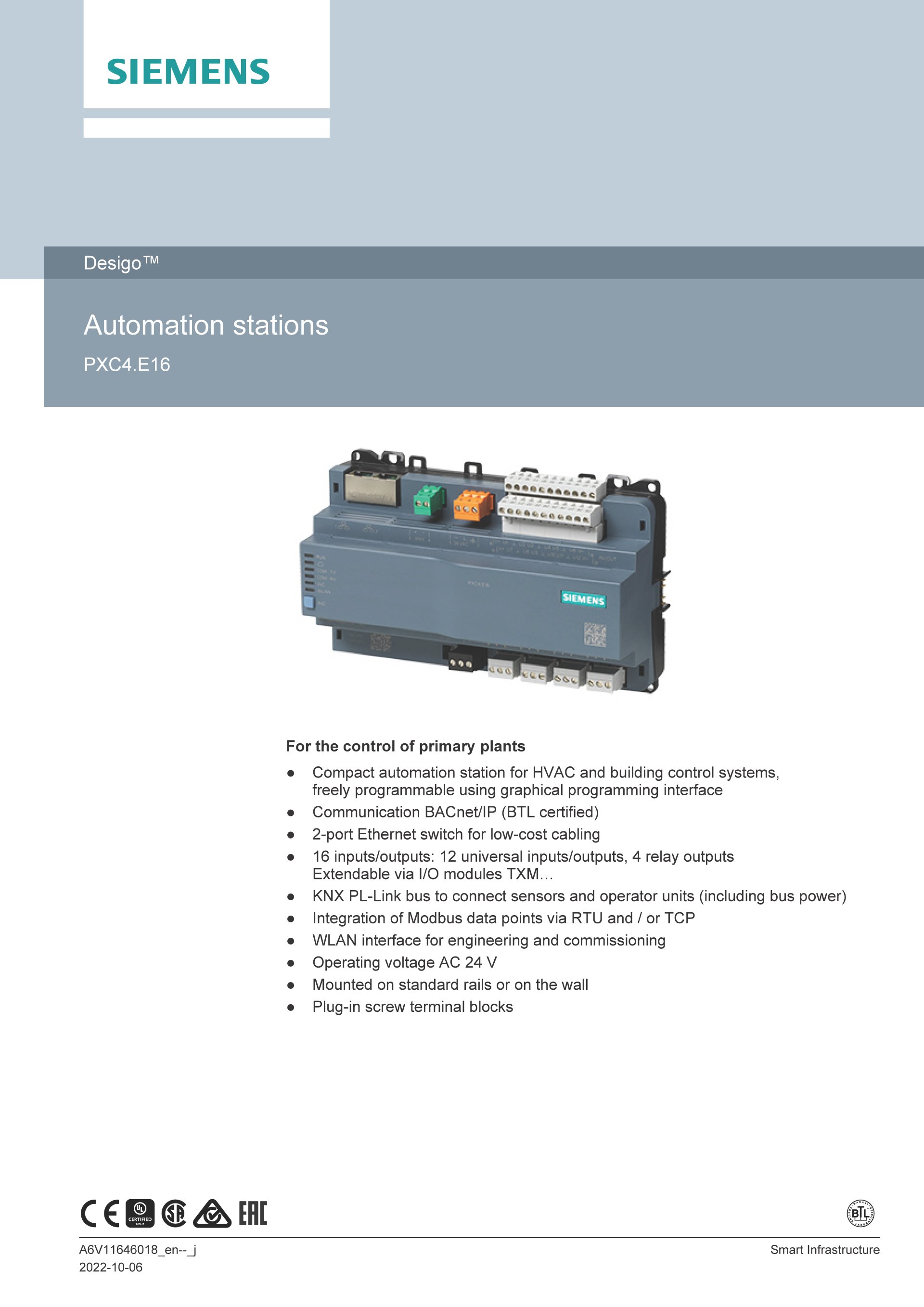 PXC4.E16 Automation Station, 16 Input/Outputs, - aimgroup