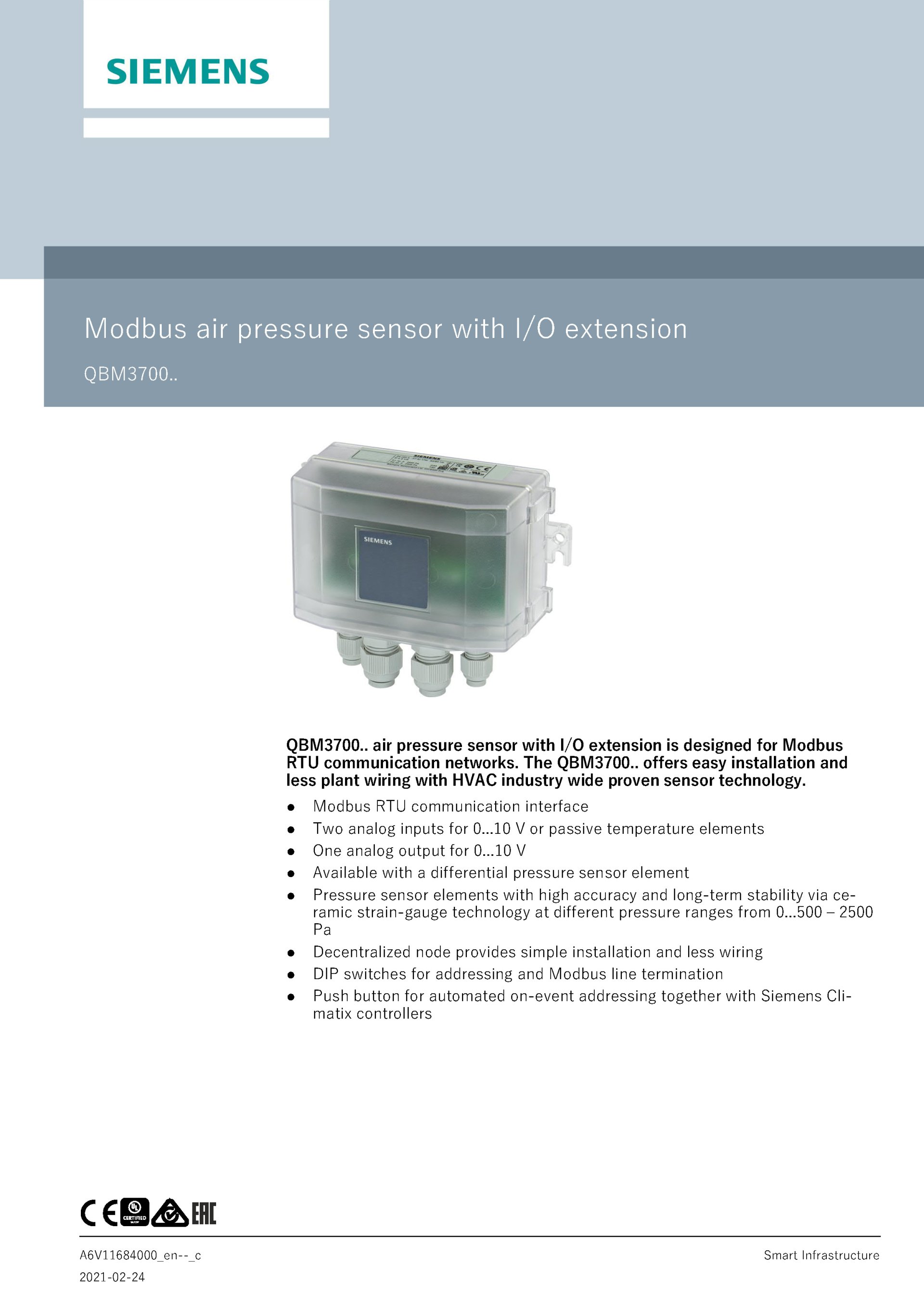 QBM3700-5/MO Modus differential pressure sensor - aimgroup