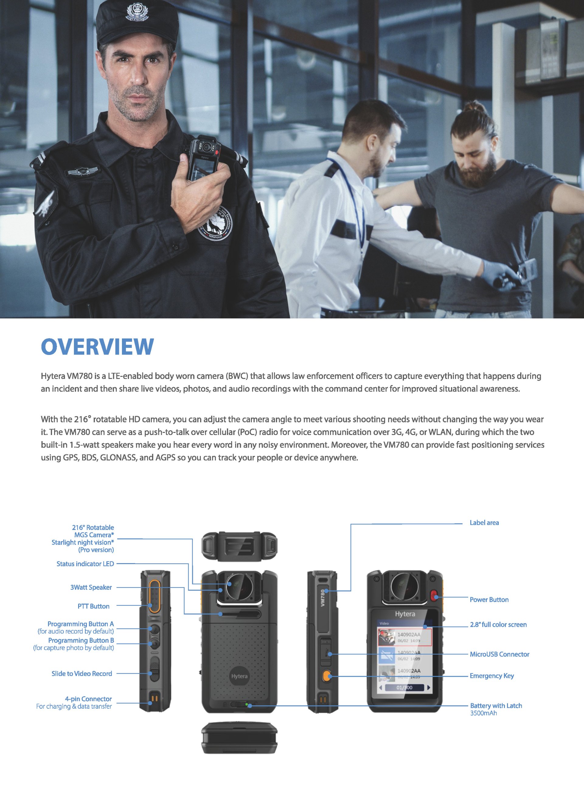 Hytera 2MP 4G Body Camera with 4G and WIFI รุ่น VM780 - aimgroup