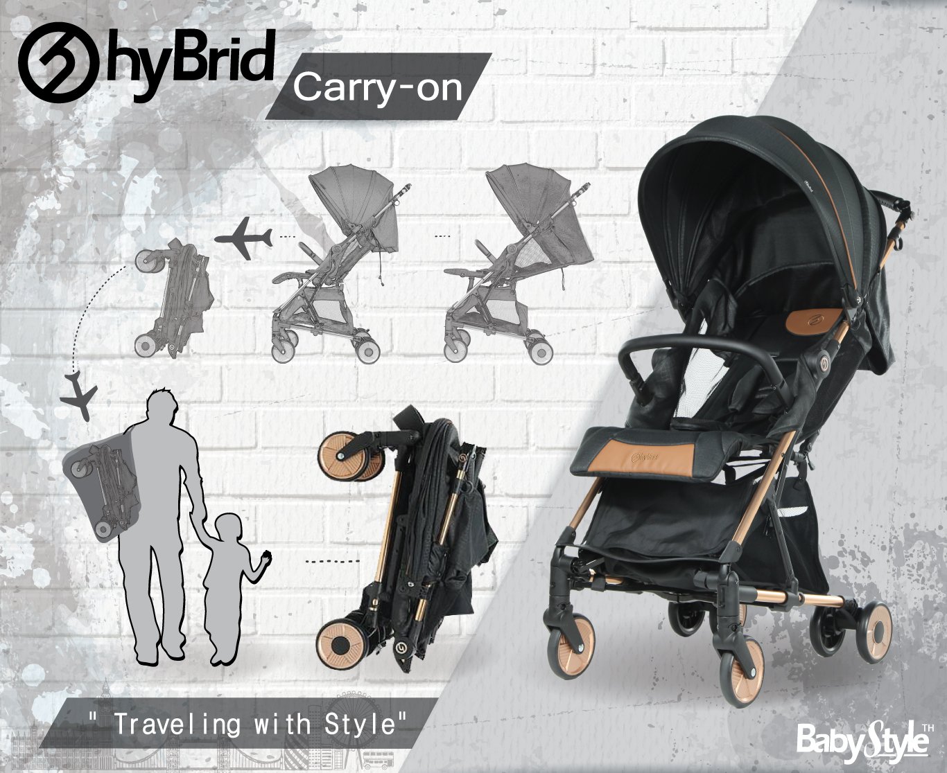 Hybrid Baby Stroller รุ่น Carry on สี Ink Black - babyinstylethailand