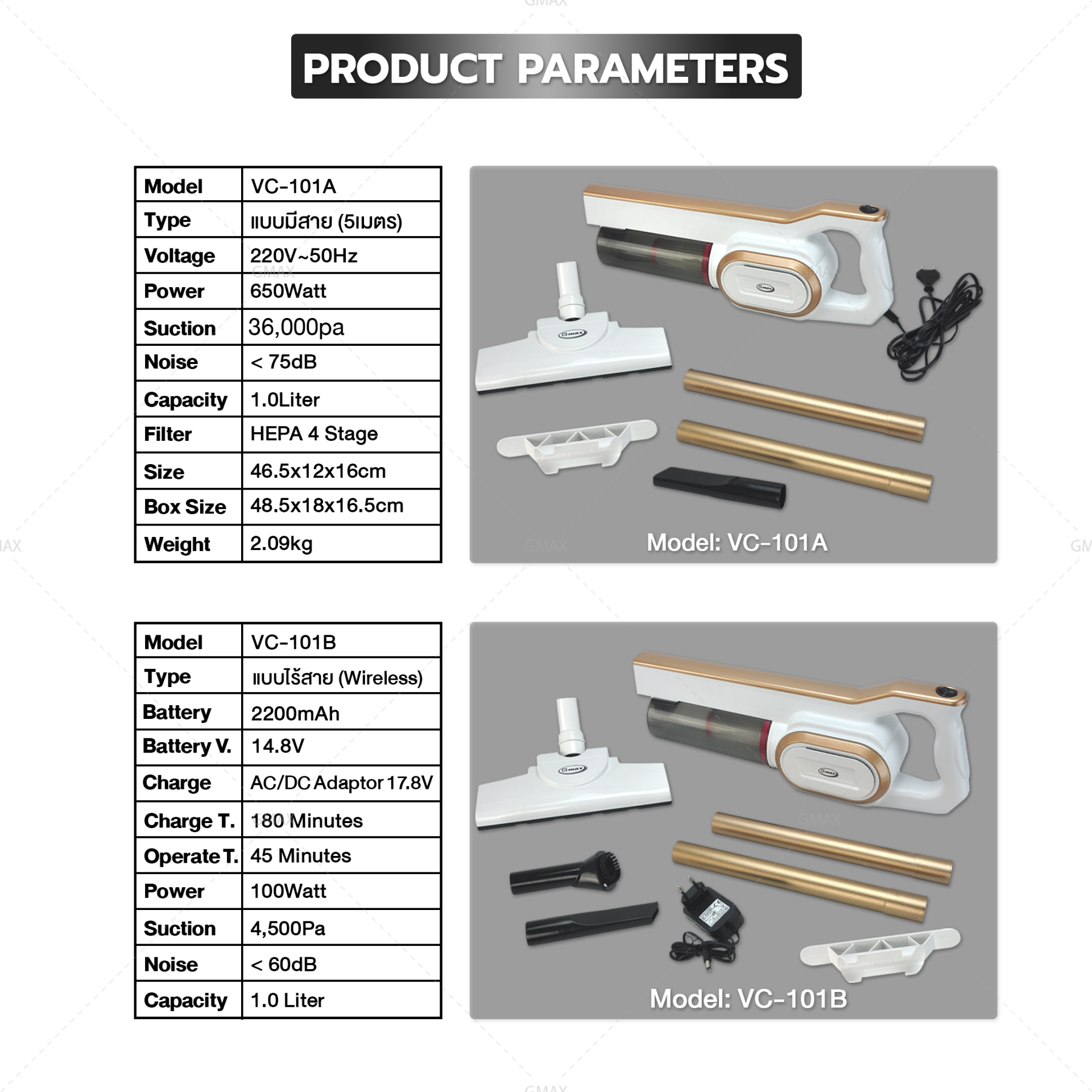 Gmax Cyclone Vacuum Cleaner 14.5kPa 650W VC-101 - gmax