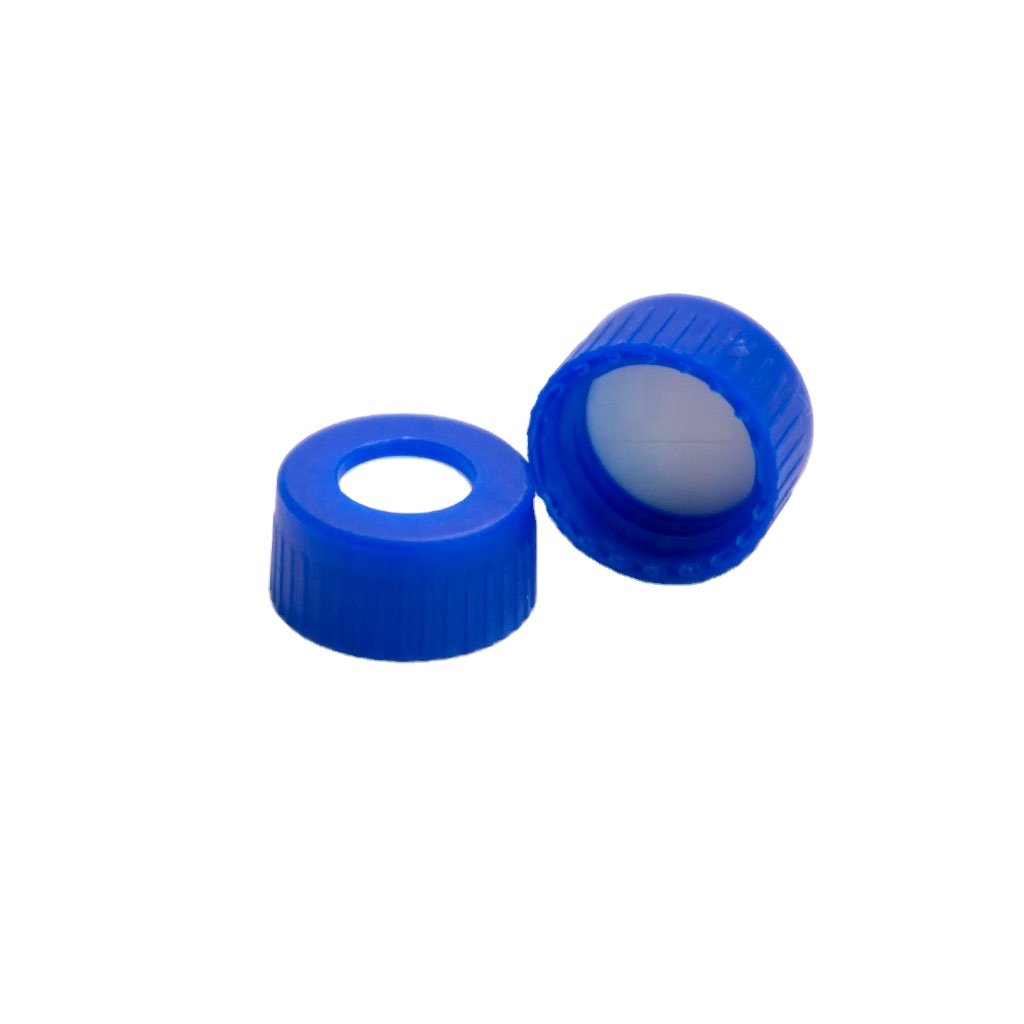 Pre-Slit 9mm white PTFE/red Silicone septa blue screw polypropylene cap ...