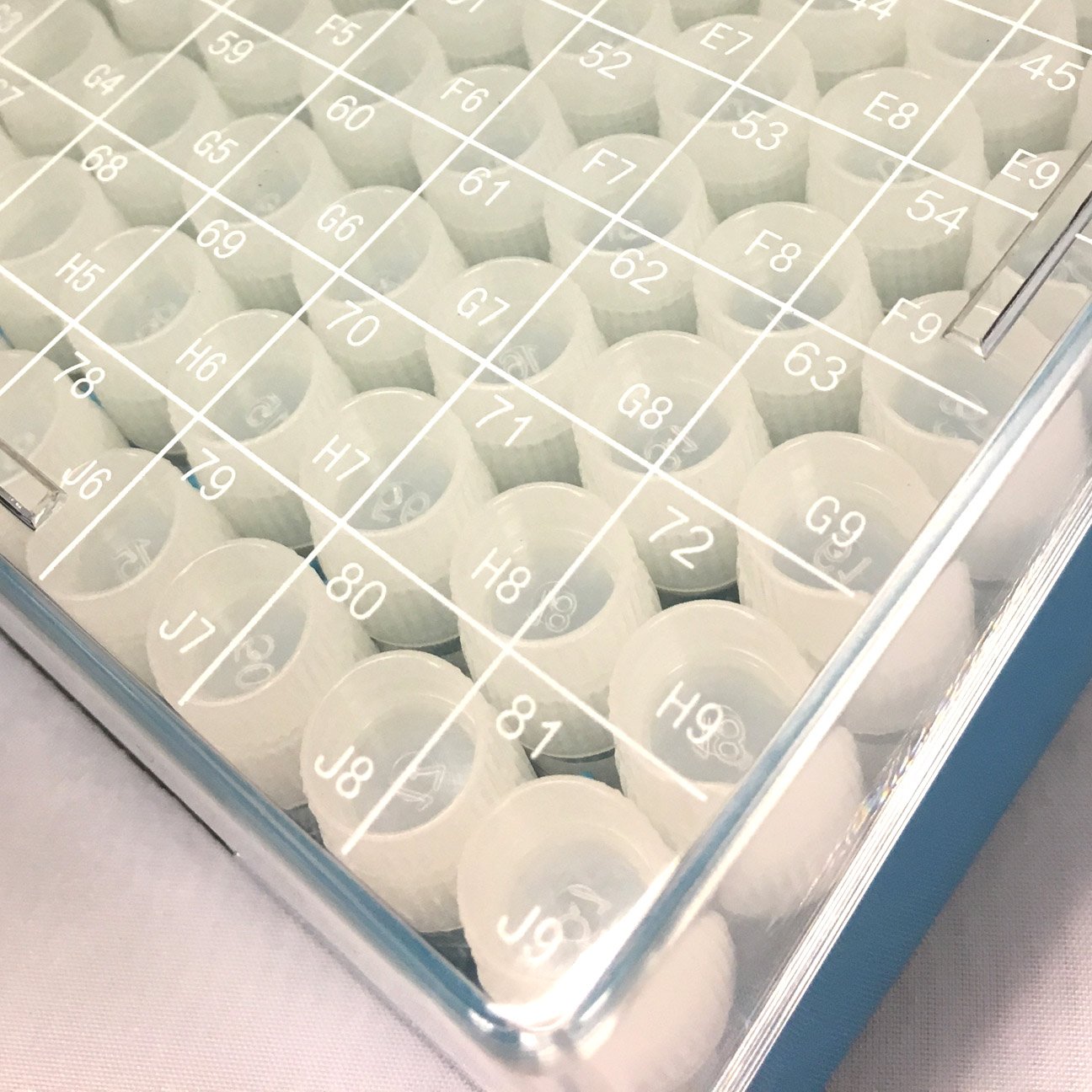 Cryo storage box, 81 place (9 x 9), polycarbonate, with hinged lid and ...