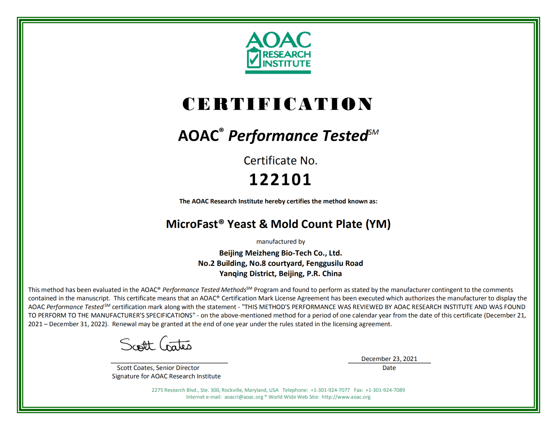 Microfast® Yeast & Mold Count Plate (YM) AOAC Validated - smartscience