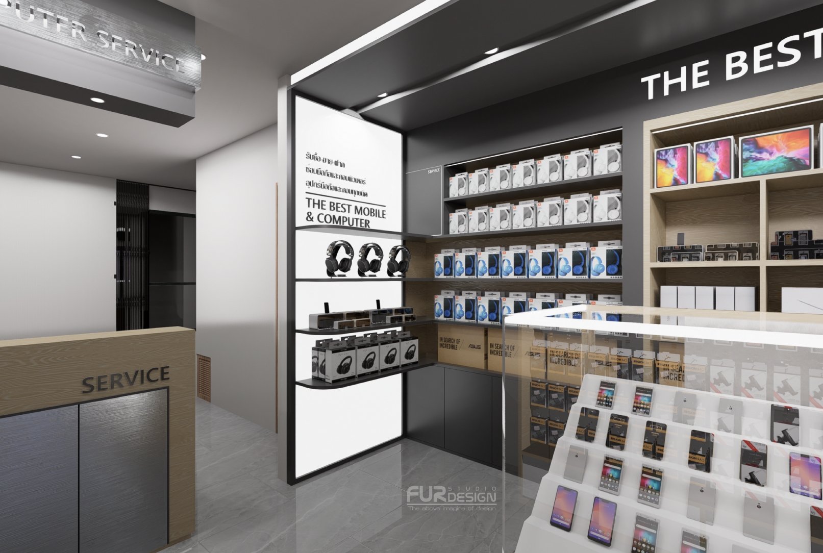 ออกแบบ ผลิต และติดตั้งร้าน : ร้าน The Best Mobile & Computer Shop กทม.