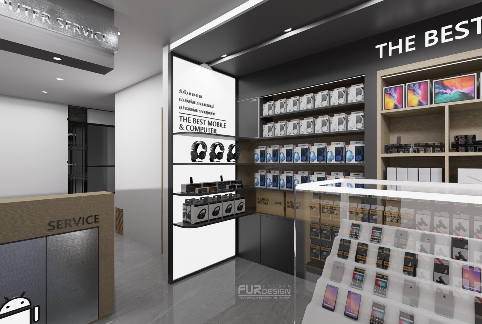 ออกแบบ ผลิต และติดตั้งร้าน : ร้าน The Best Mobile & Computer Shop กทม.