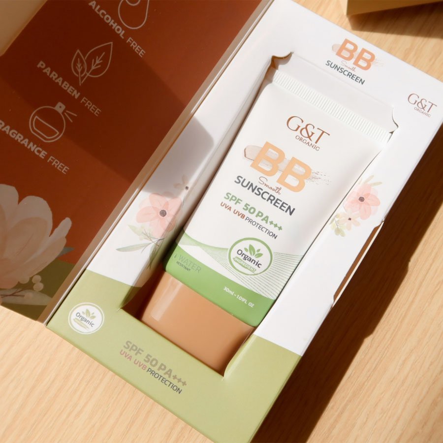 กันแดดผสมรองพื้น บีบีครีมสูตรออร์แกนิค G&T ORGANIC BB Smooth Sunscreen ...