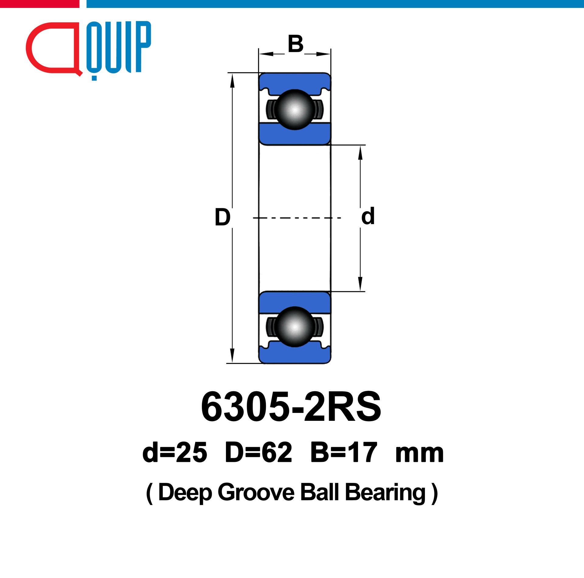 6305-2RS NTN Deep Groove Ball Bearing Seal Type ขนาด 25x62x17 mm. - aquipthai